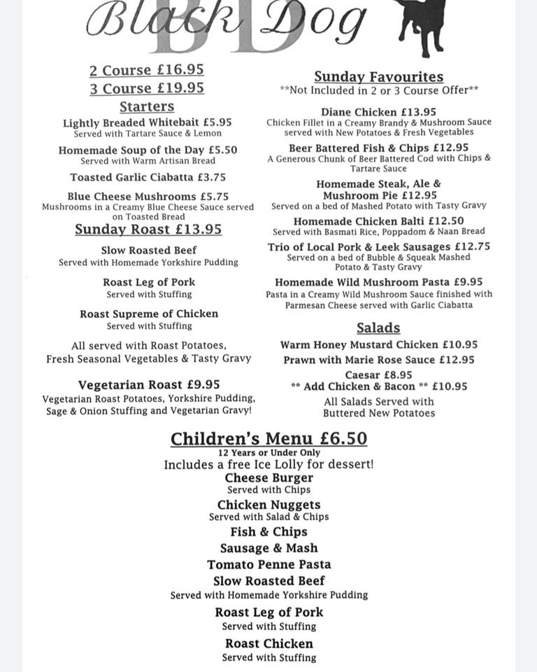 Menu at The Black Dog pub & bar, Waltham Chase