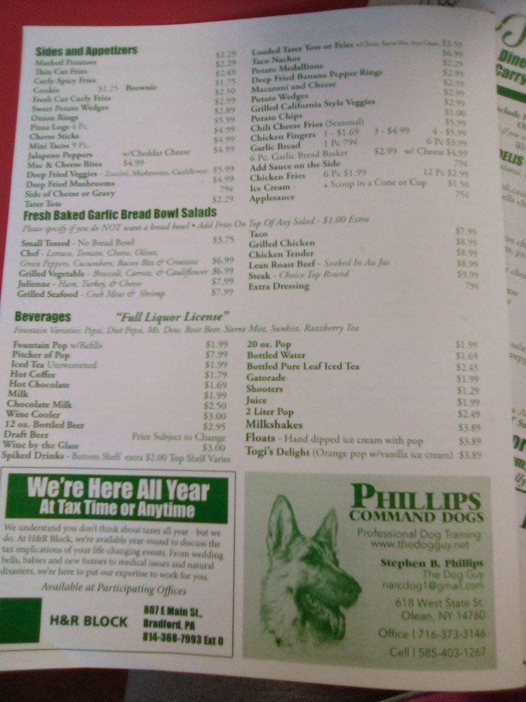 Menu at Togi's Sub Station restaurant, Bradford