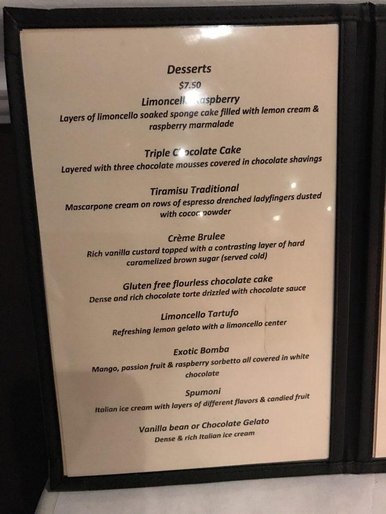 Menu at Chianti's restaurant, Brentwood