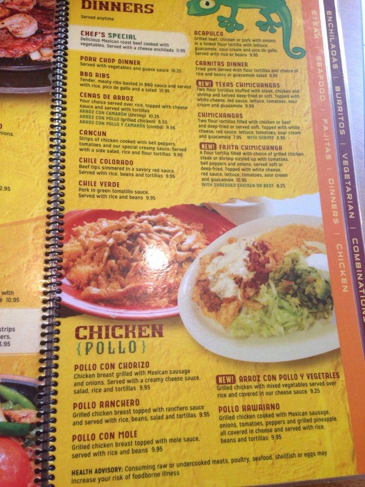 Menu at Iguana's Mexican Restaurant, Brownsburg