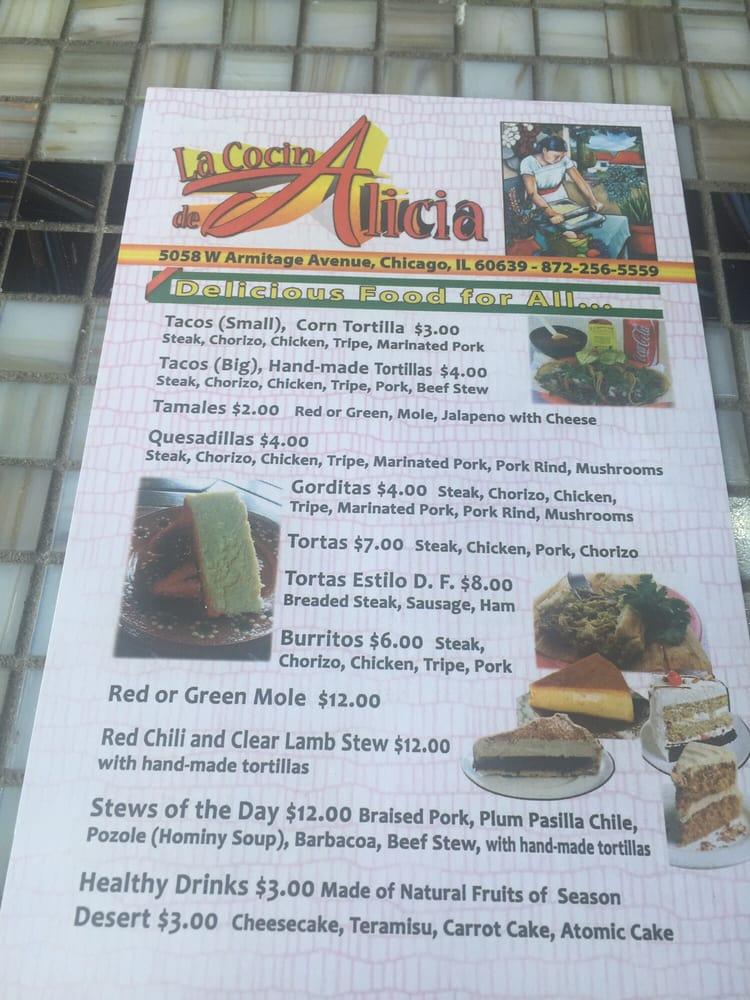 Menu at La Cocina de Alicia restaurant, Chicago, W Division St
