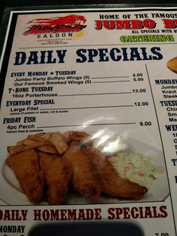 Menu at Main Street Saloon pub & bar, Akron