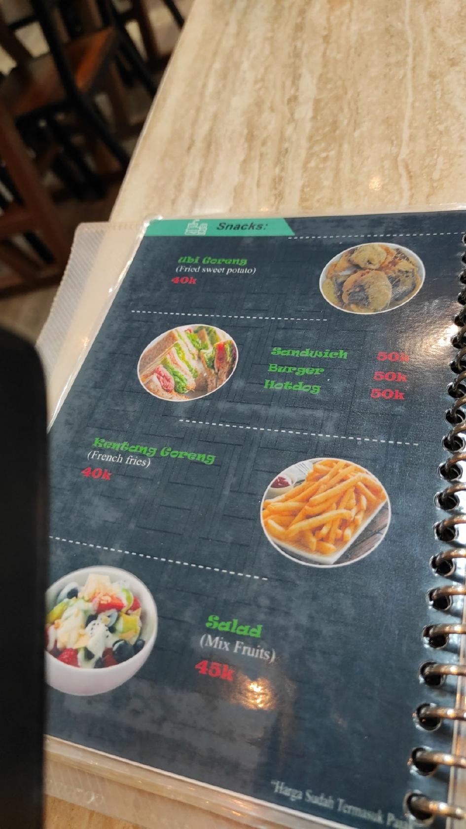Menu at Numani Cafe, Tanak Awu