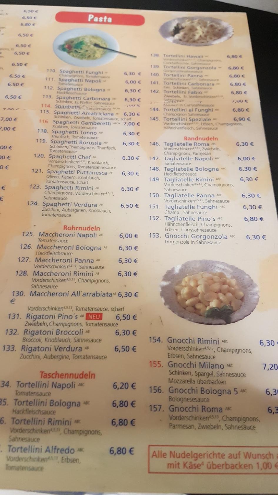 Speisekarte von Pinos Pizza, Mönchengladbach
