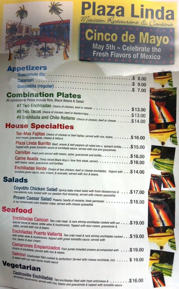 Menu at Plaza Linda restaurant, Carmel Valley, 27 E Carmel Valley Rd