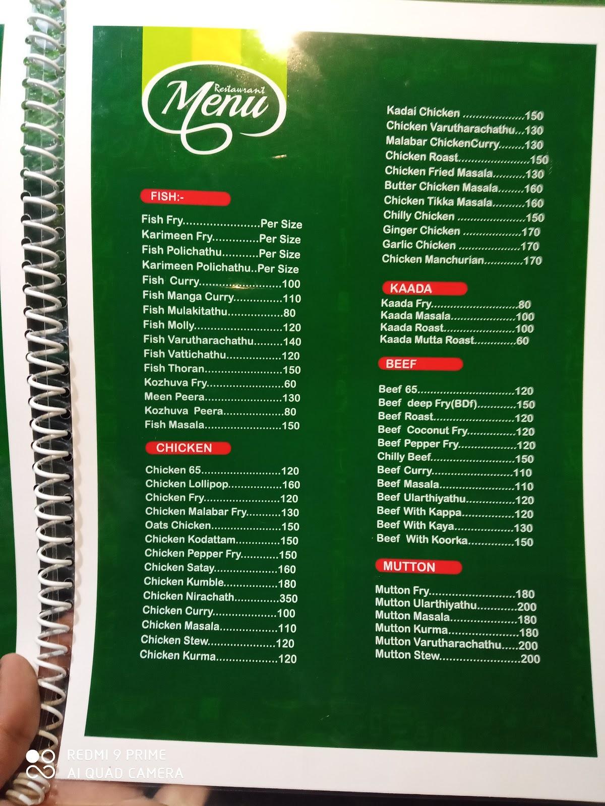 Menu at Romal Restaurant, Valapad