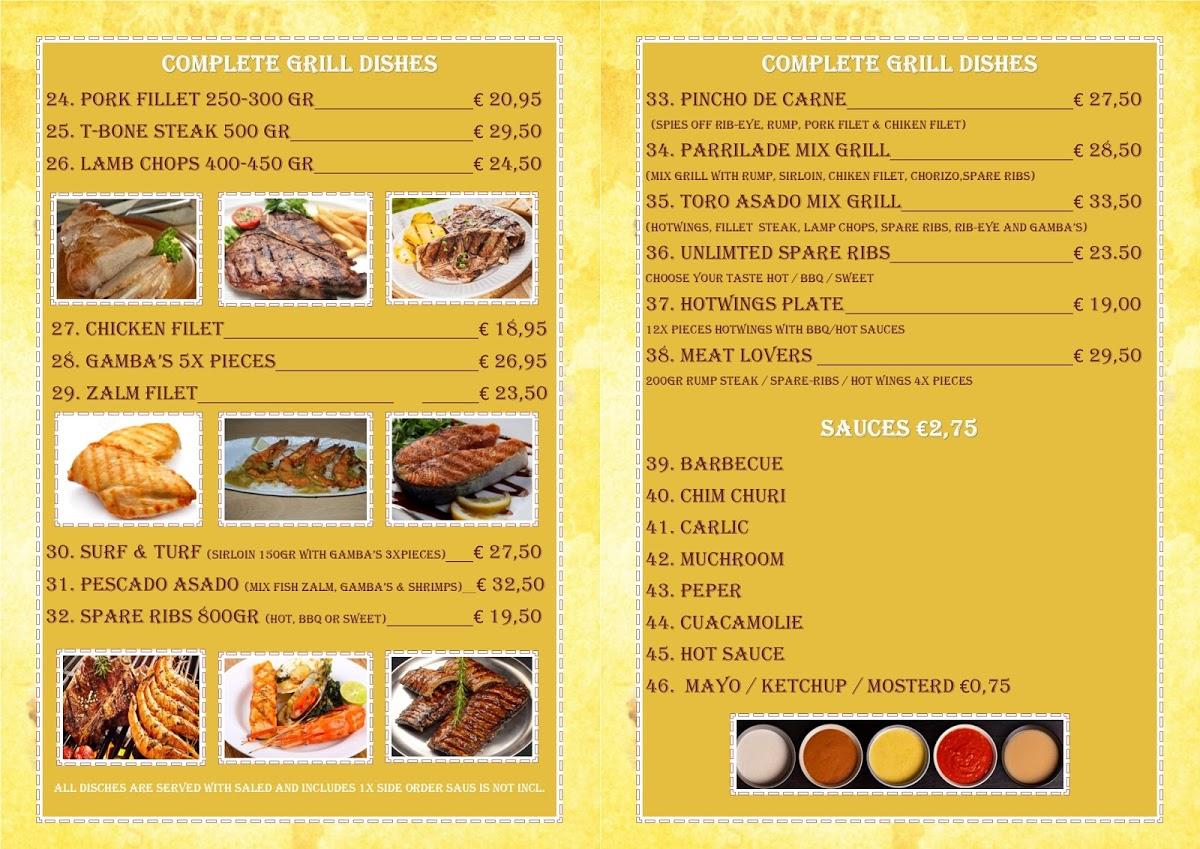 Menu at Toro asado, Amsterdam