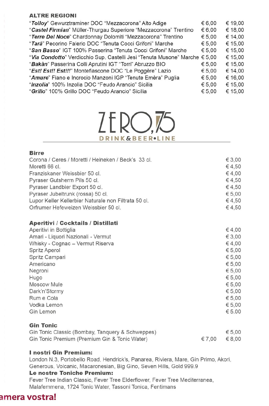 Menu at ZERO,75 - WINE & COFFEE pub & bar, Riccione
