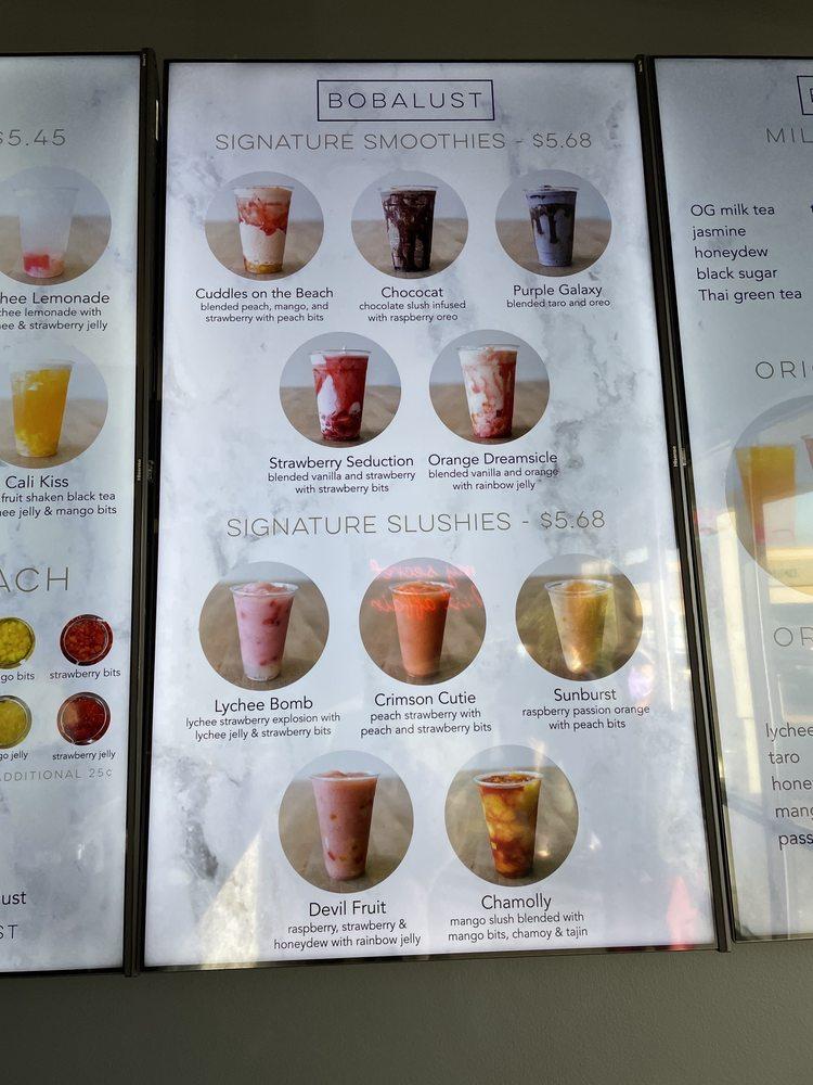Carta del pub y bar BobaLust, Tacoma