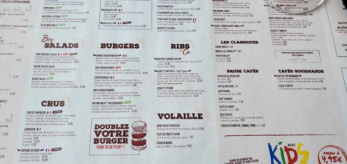 Menu at Buffalo Grill steakhouse, Coignières