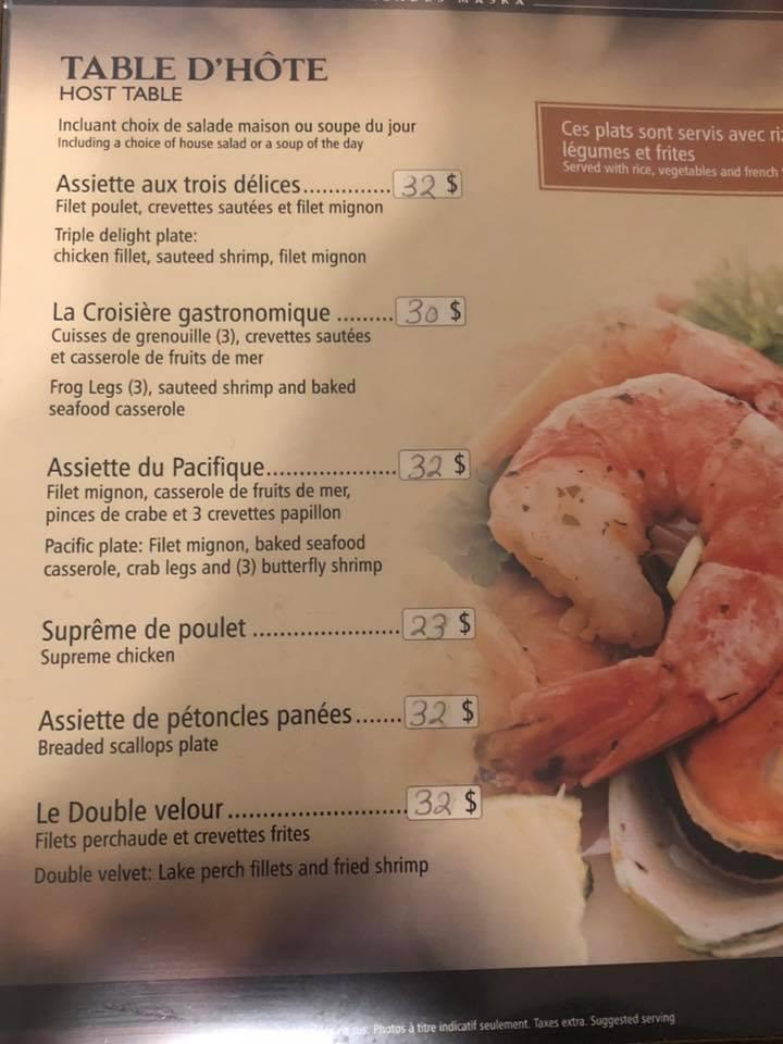 Menu at Grillades Maska restaurant, Saint-Hyacinthe