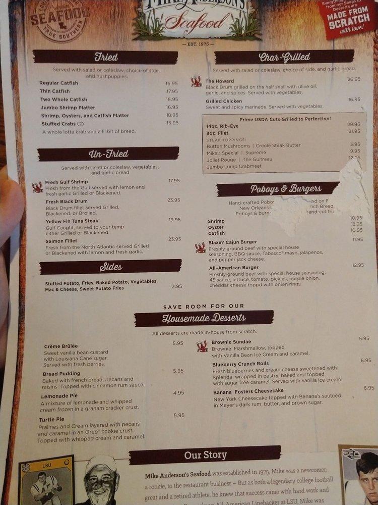 Menu at Mike Anderson's - Baton Rouge restaurant, Baton Rouge
