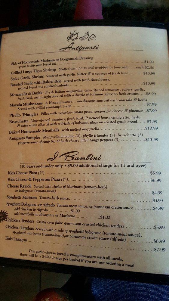 Menu at Pascucci restaurant, Santa Barbara