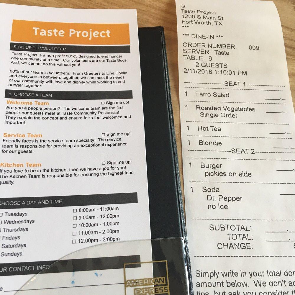 Menu at Taste Community Restaurant, Fort Worth