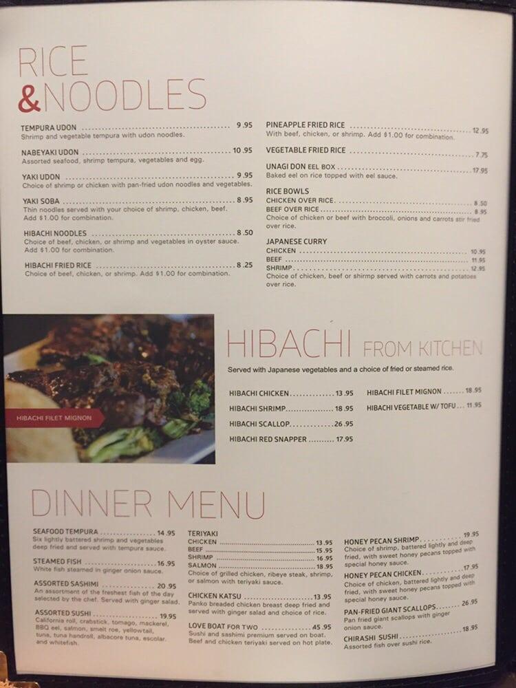 Menu at Taste of Tokyo restaurant, Destrehan