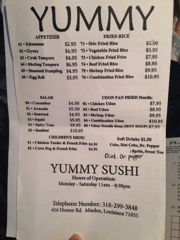 Menu at Yummy Sushi restaurant, Minden