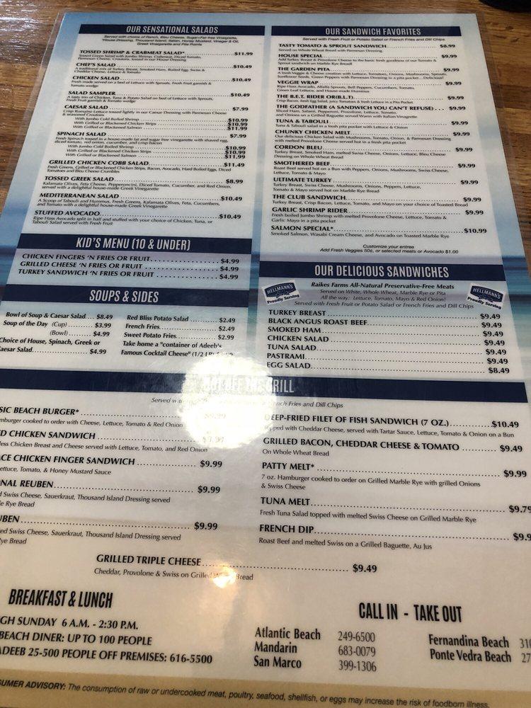 Menu at Beach Diner Fernandina Beach restaurant, Fernandina Beach, S 8th St