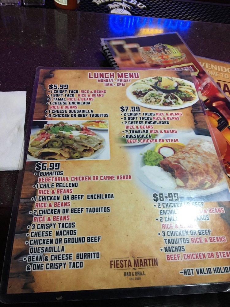 Menu at Fiesta Martin Mexican Grill restaurant, Inglewood