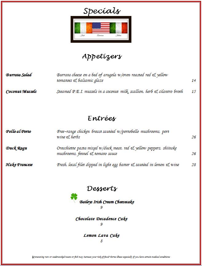 Menu at Il Capuccino pub & bar, Sag Harbor