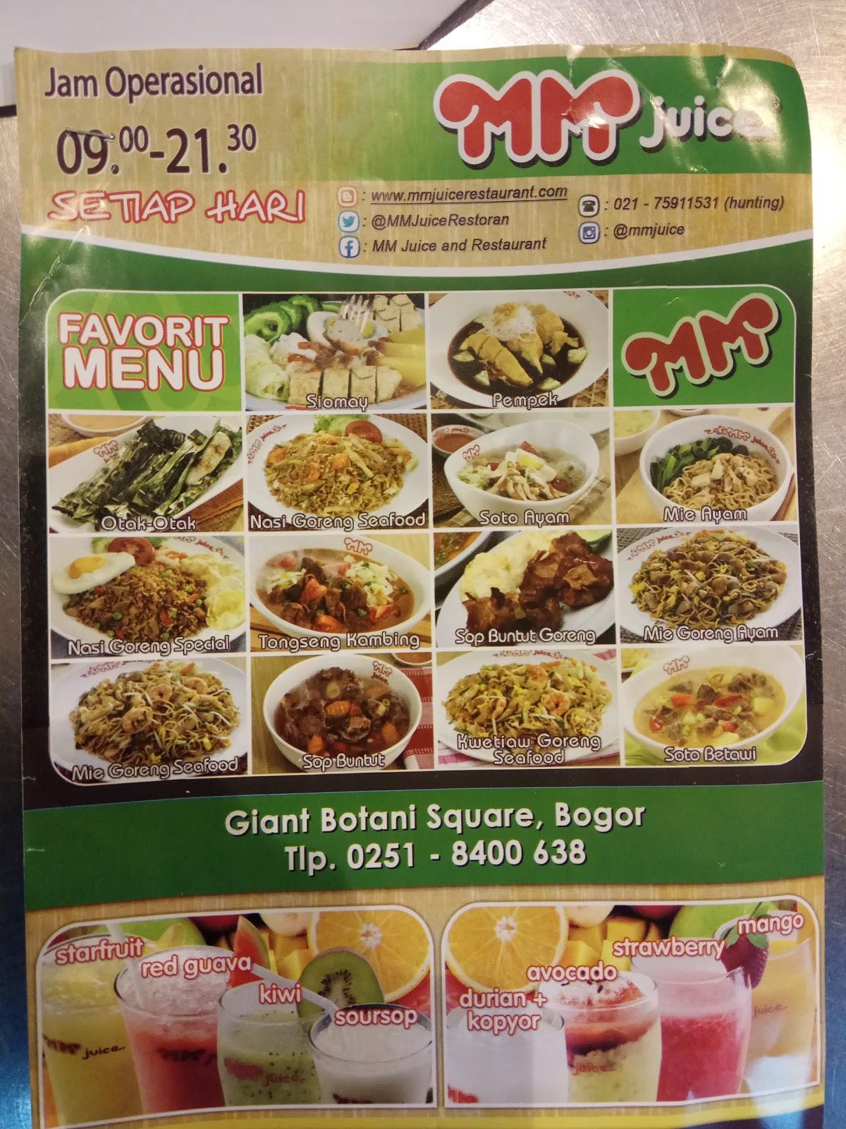 Menu at MM Juice Restaurant, Bogor, Botani square