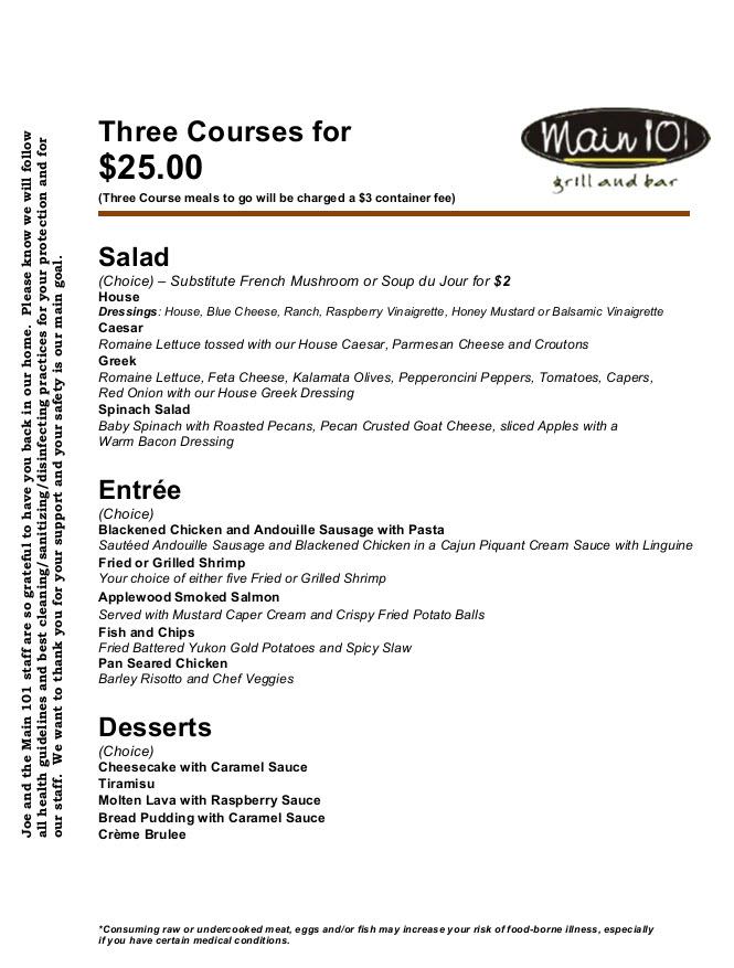 Menu at Main 101 Grill and Bar, La Porte