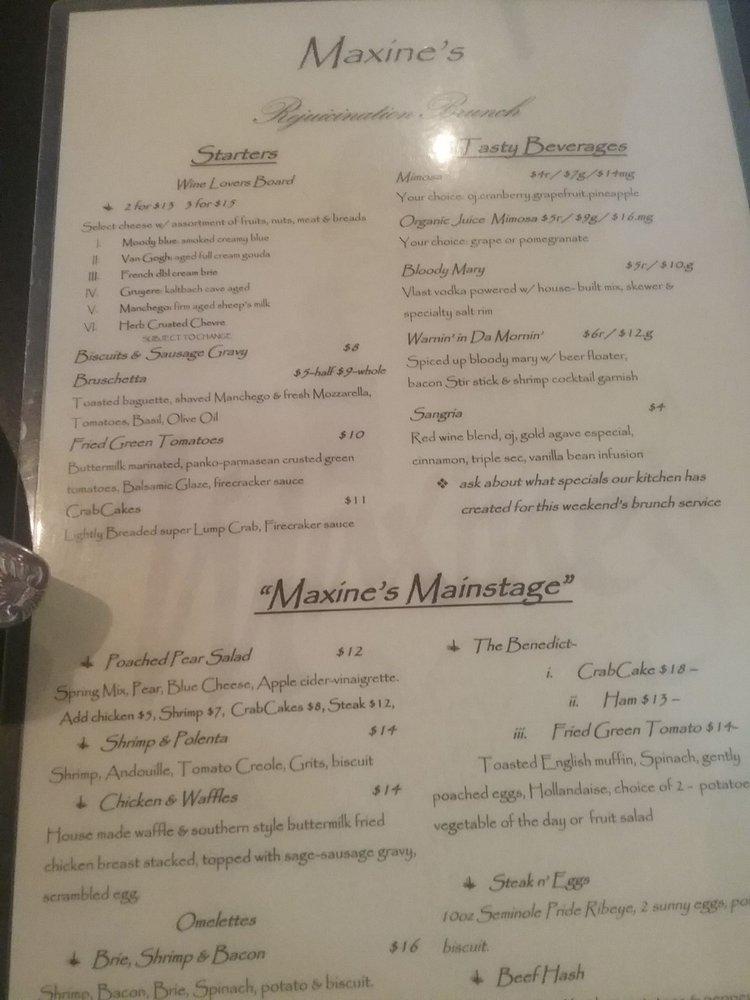 Menu at Maxine's On Shine pub & bar, Orlando