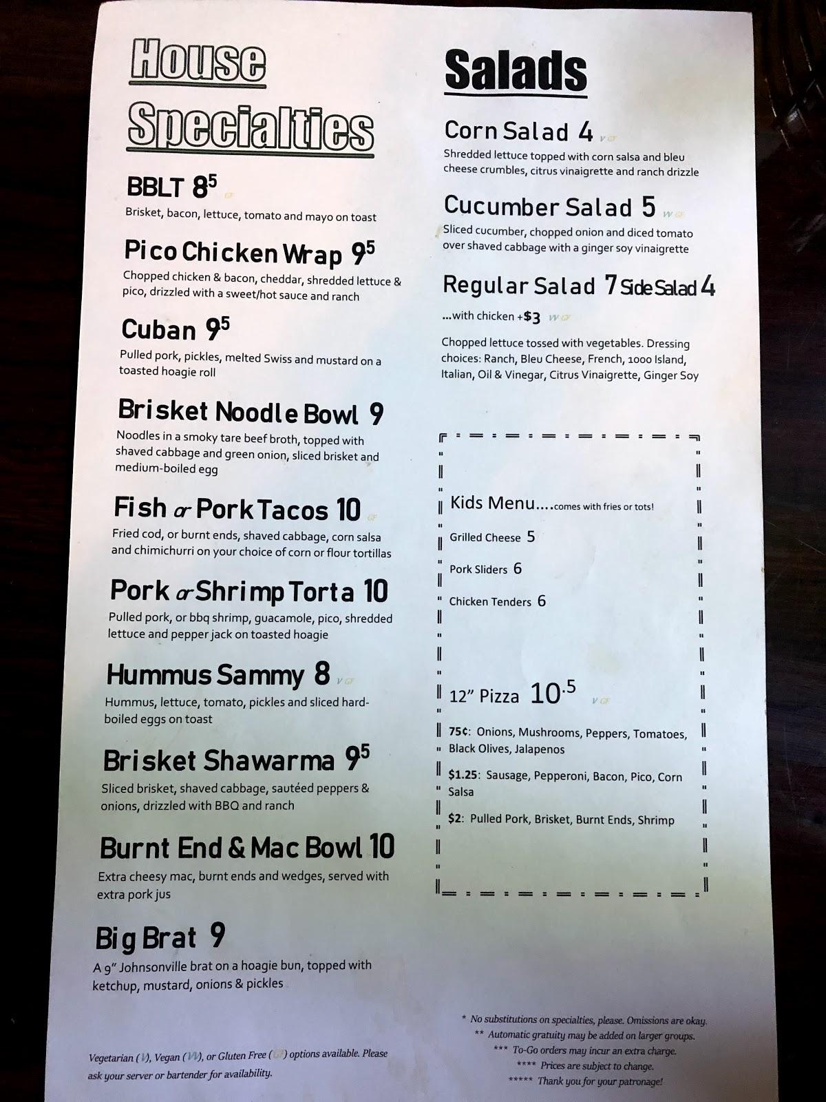 Menu at Route 67 Saloon pub & bar, Elkhart Lake