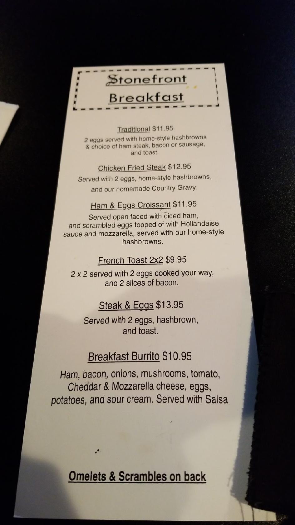 Menu at The Stonefront pub & bar, Salem
