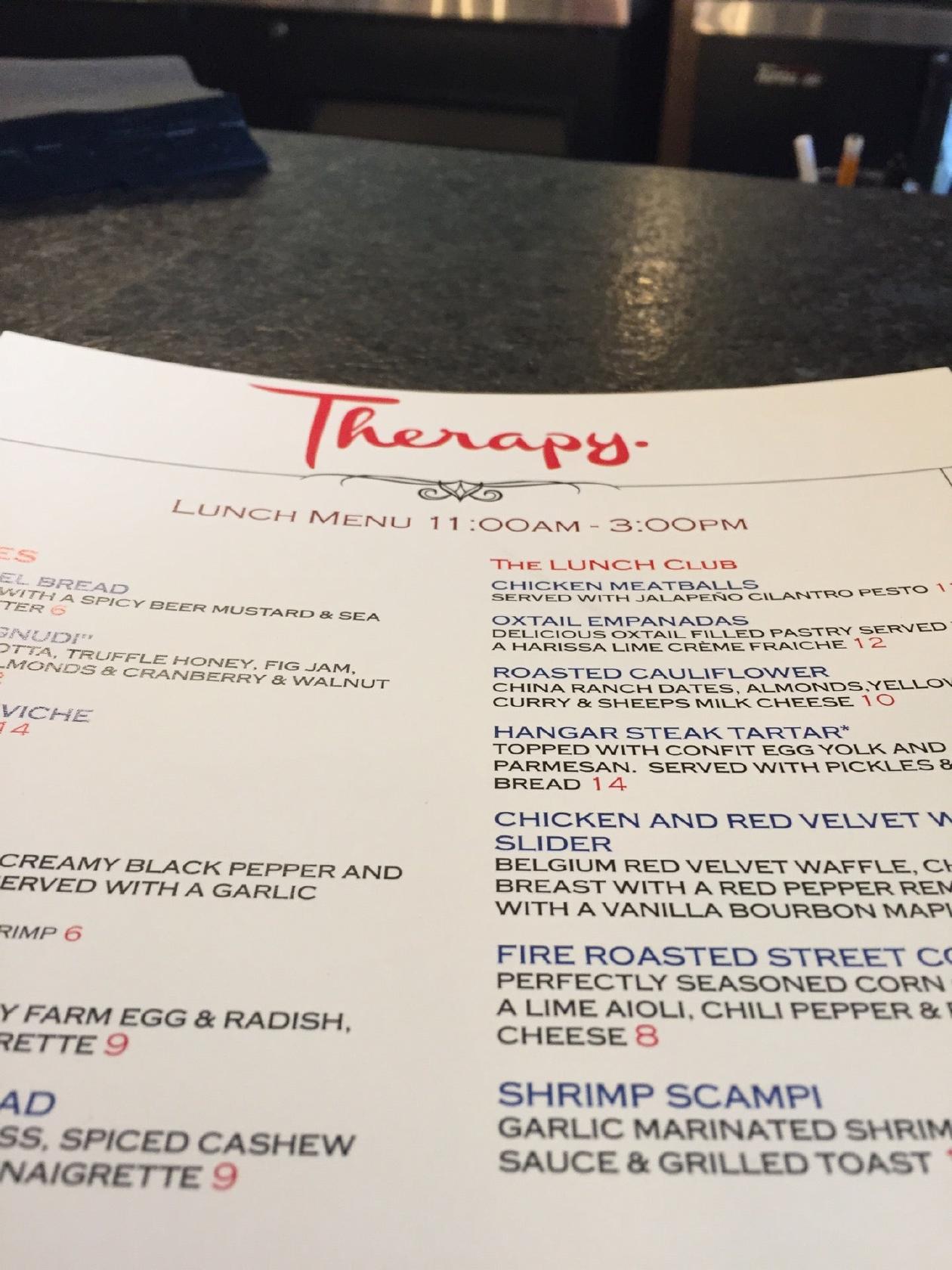 Menu at Therapy pub & bar, Las Vegas