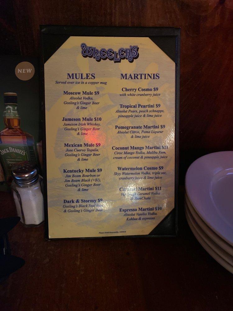 Menu at Wheeler's restaurant, New York City