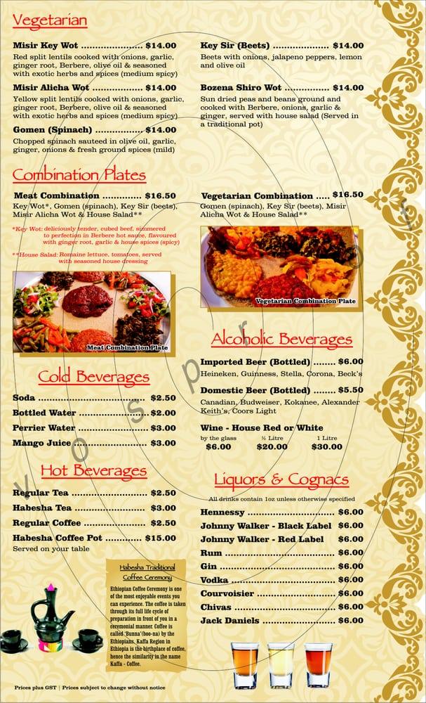 Menu at Blue Nile Authentic Ethiopian Restaurant, Edmonton, 107 Ave NW