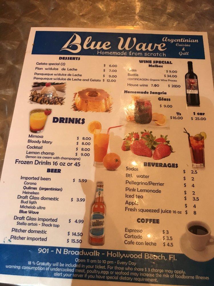 Menu at Blue Wave Argentinian Cuisine restaurant, Hollywood, 901 N ...