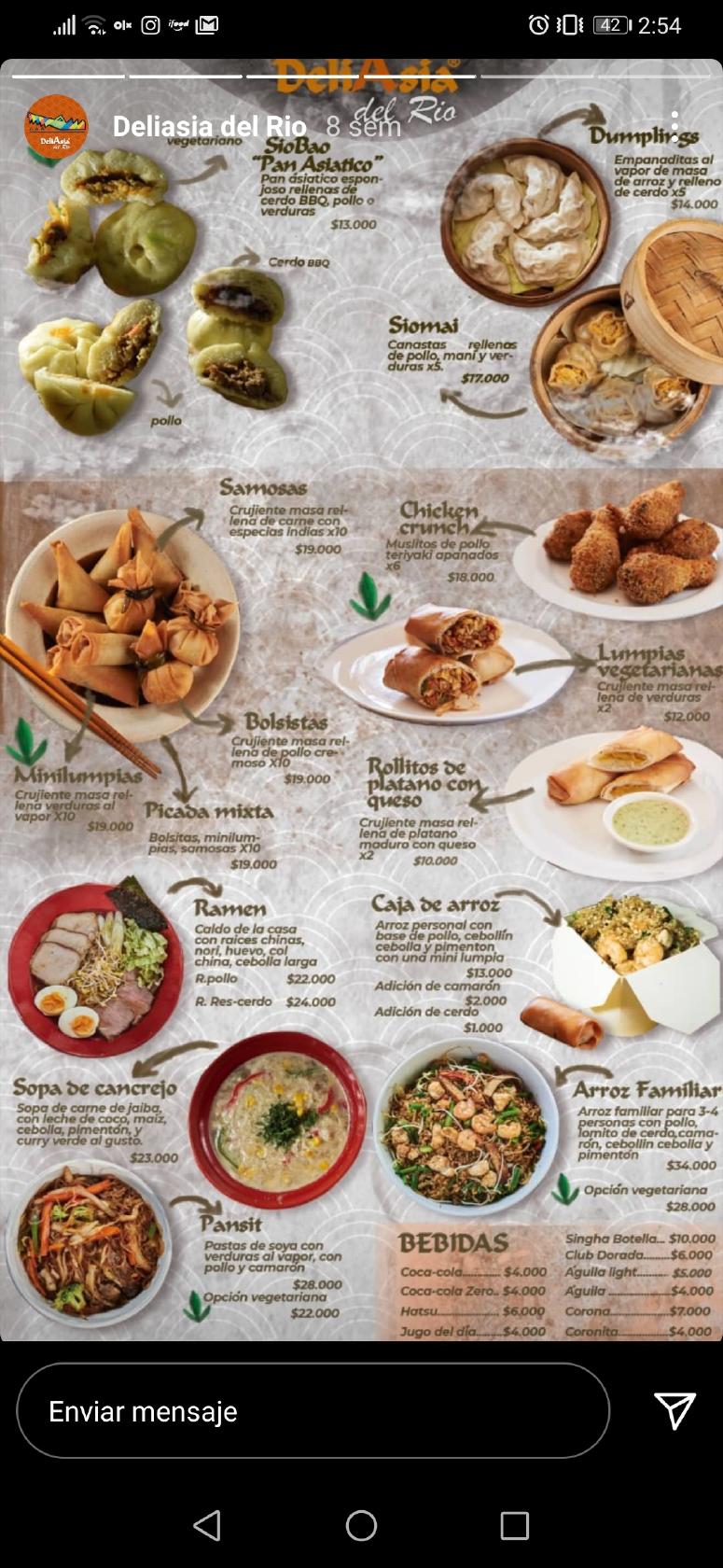 Menu at DELIASIA Caimán del Río restaurant, Barranquilla