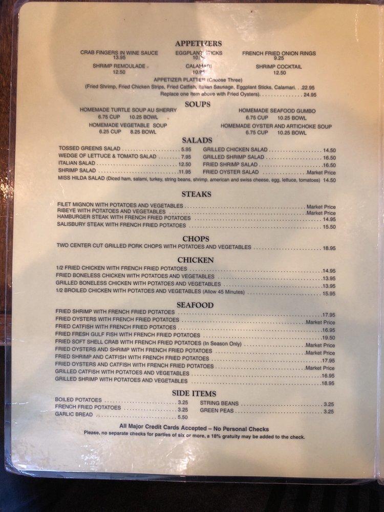 Menu at Mandina's Restaurant, New Orleans