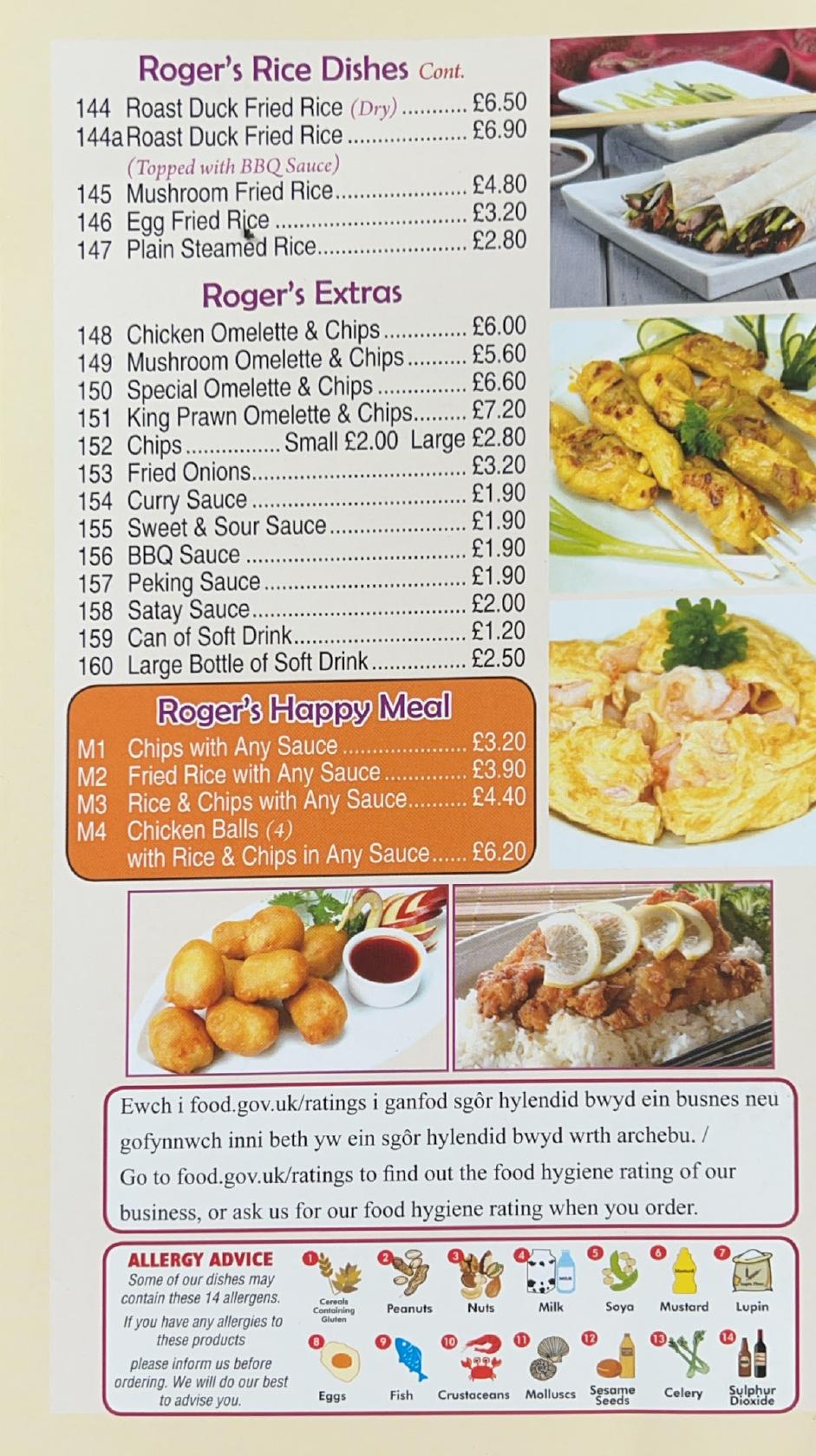 Menu at Rogers Take Away fast food, Llantwit Major