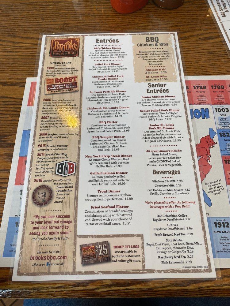 Menu at Brooks' House of Bar-B-Q, Oneonta