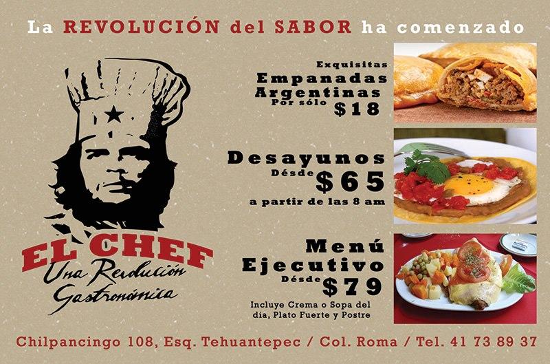 Menu at El Chef restaurant, Mexico City, Chilpancingo
