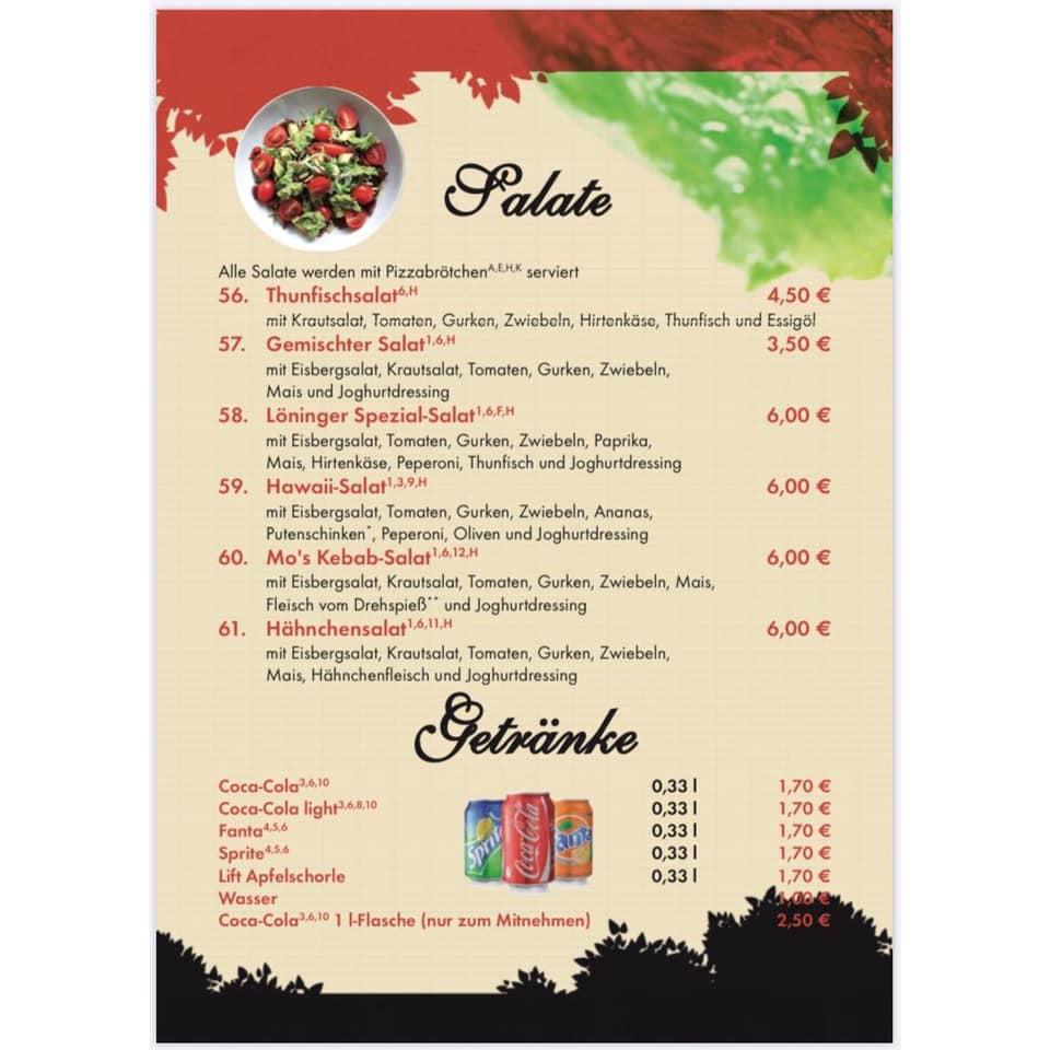 Menu at Mo's Pizzeria, Löningen
