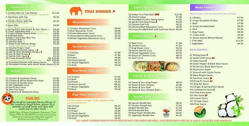 Menu at Panda Inn, Chinese and Thai takeaway, Rush restaurant, Rush