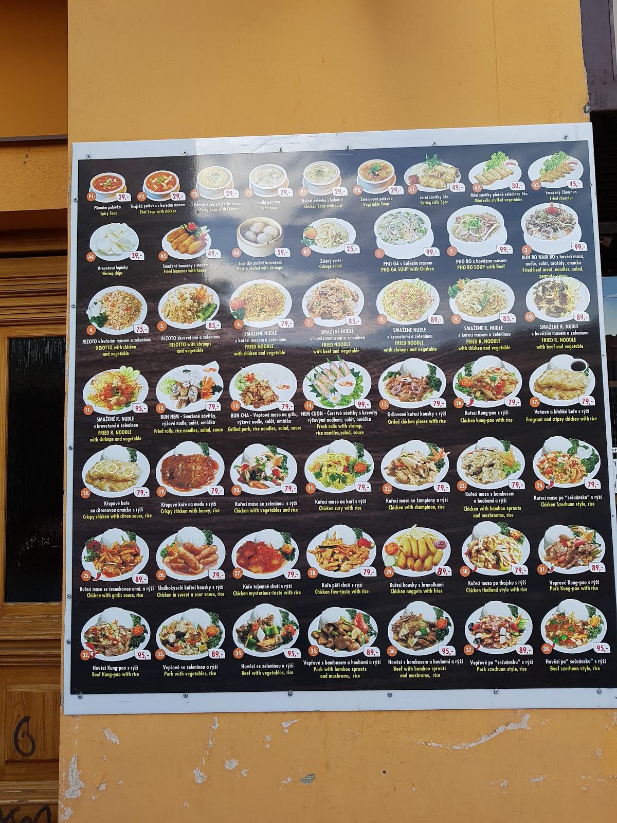 Menu at Saigon bistro restaurant, Prague