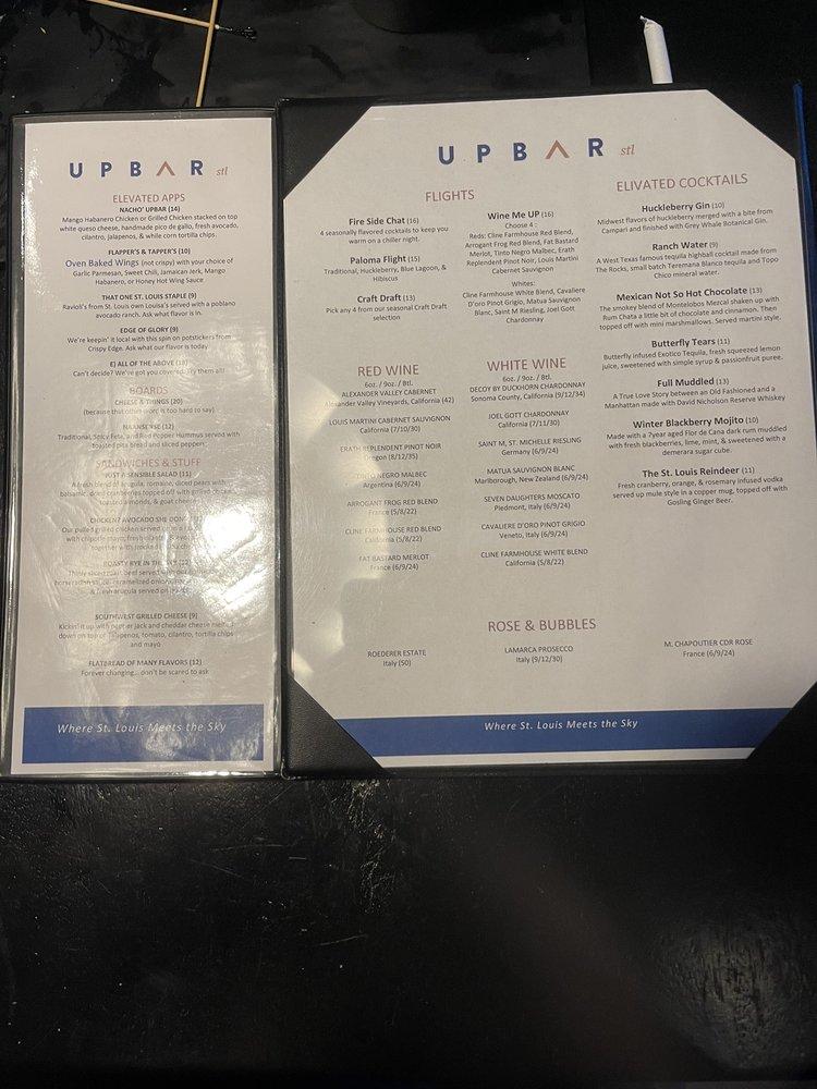 Menu at UPBAR, St. Louis