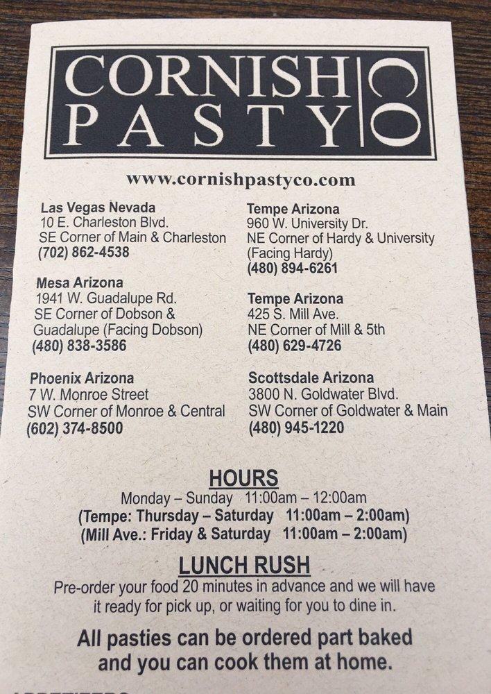 Menu at Cornish Pasty Co pub & bar, Phoenix, 7 W Monroe St