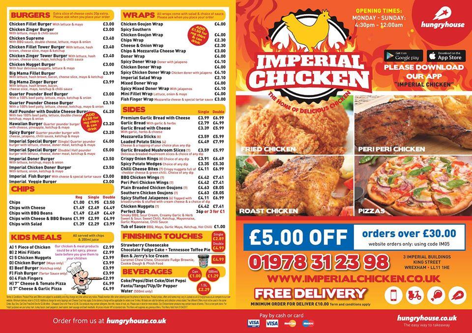 Menu at Imperial Chicken pizzeria, Wrexham