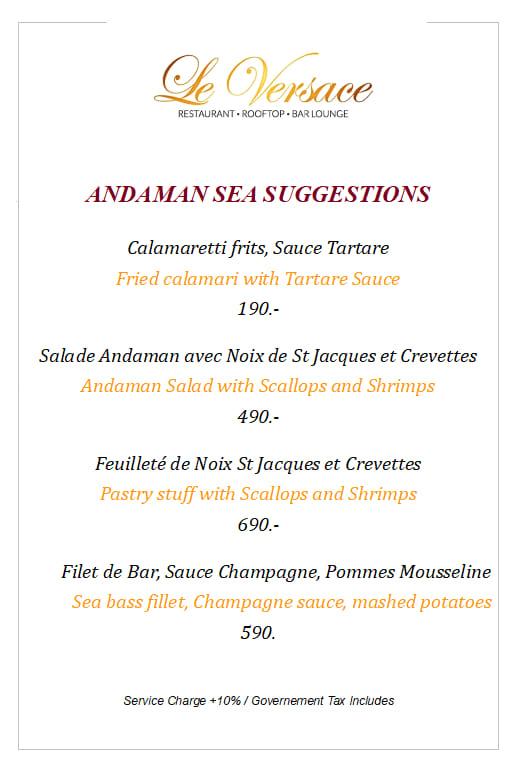 Menu at Le Versace Lounge Rooftop pub & bar, Pa Tong