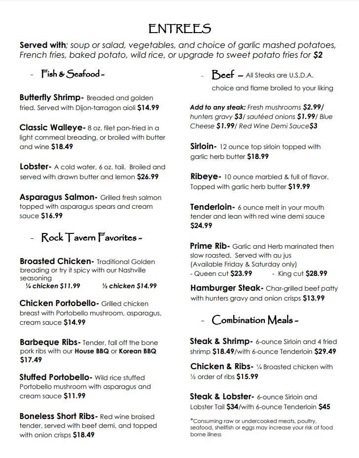 Menu at The Historic Rock Tavern pub & bar, Grey Eagle, Co Rd 47