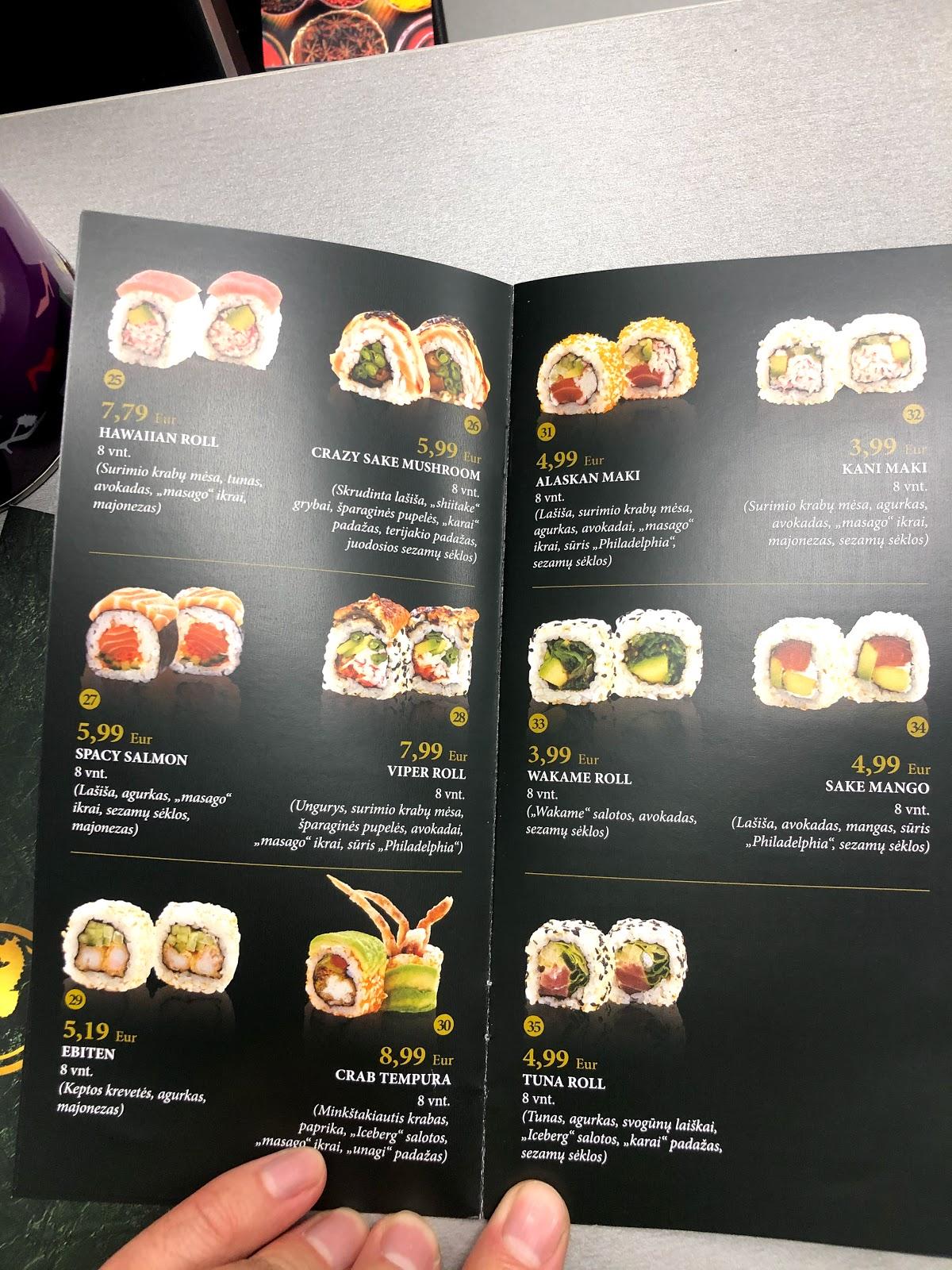 Menu at Sushi life 2020 restaurant, Vilnius