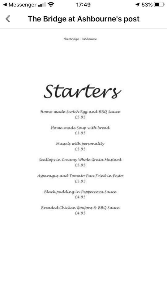 Menu at Bridge pub & bar, Ashbourne