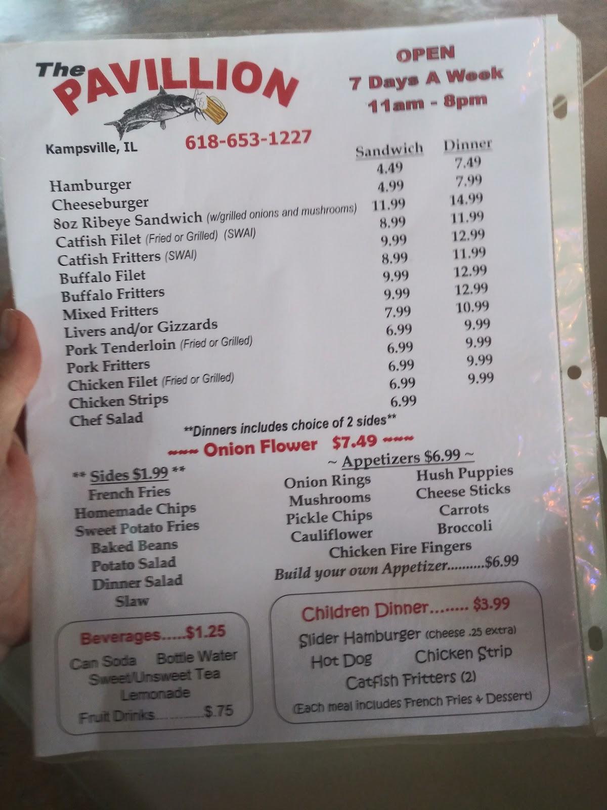 Menu at The Pavillion restaurant, Kampsville