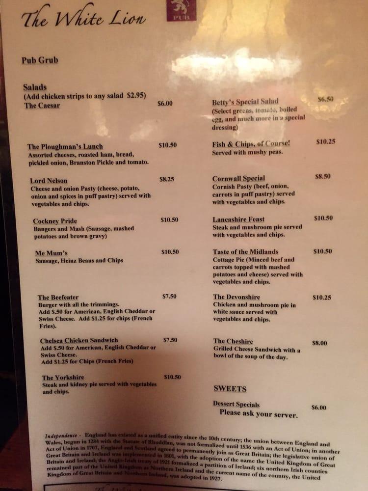 Menu at White Lion Pub, Tulsa, S Canton Ave