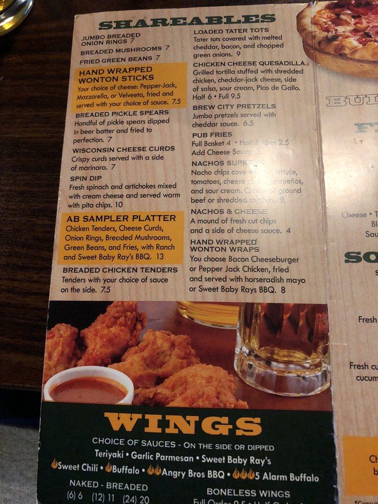 Menu at Angry Brothers Pub, Mount Pleasant